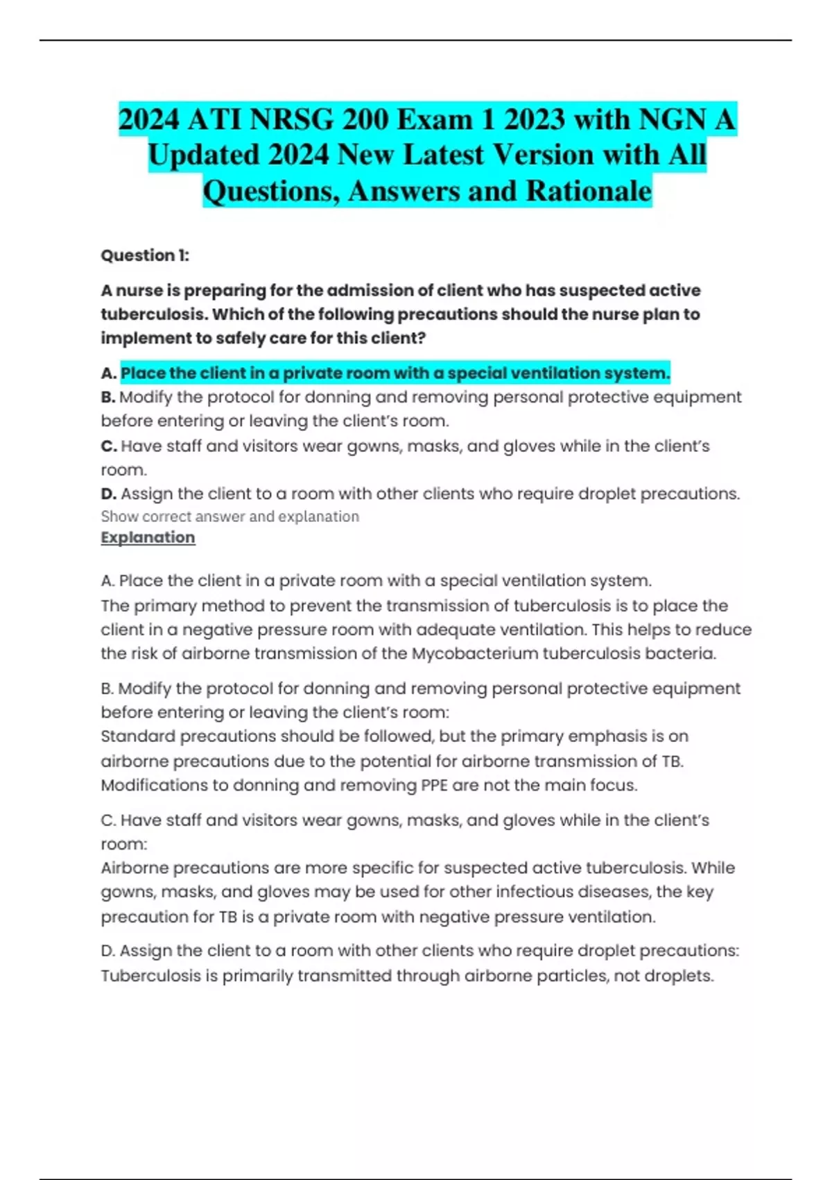 2024 ATI NRSG 200 Exam 1 2023 with NGN A Updated 2024 New Latest ...