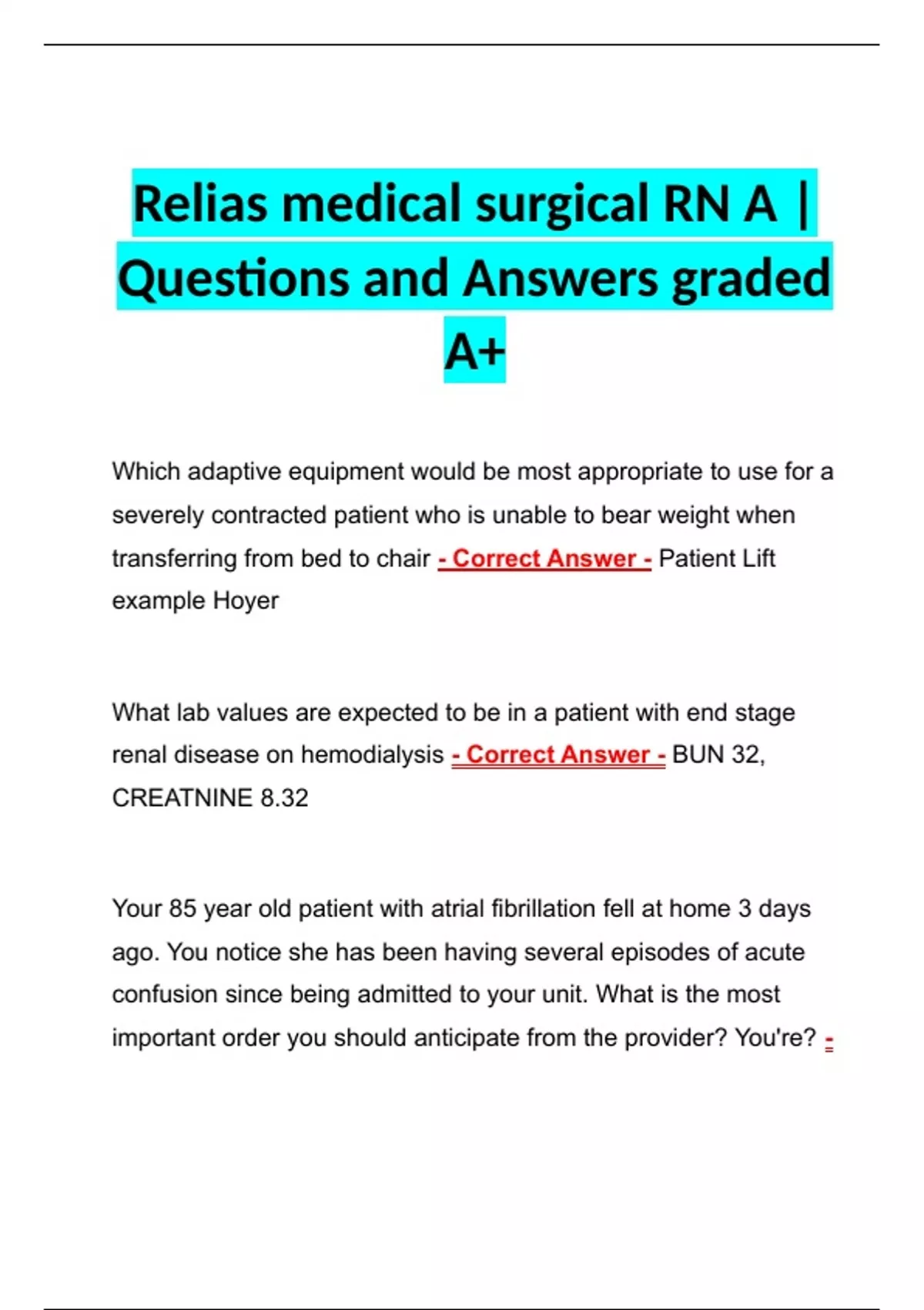 BUNDLE for RN Pharmacology A Relias Actual Exam with Questions and ...