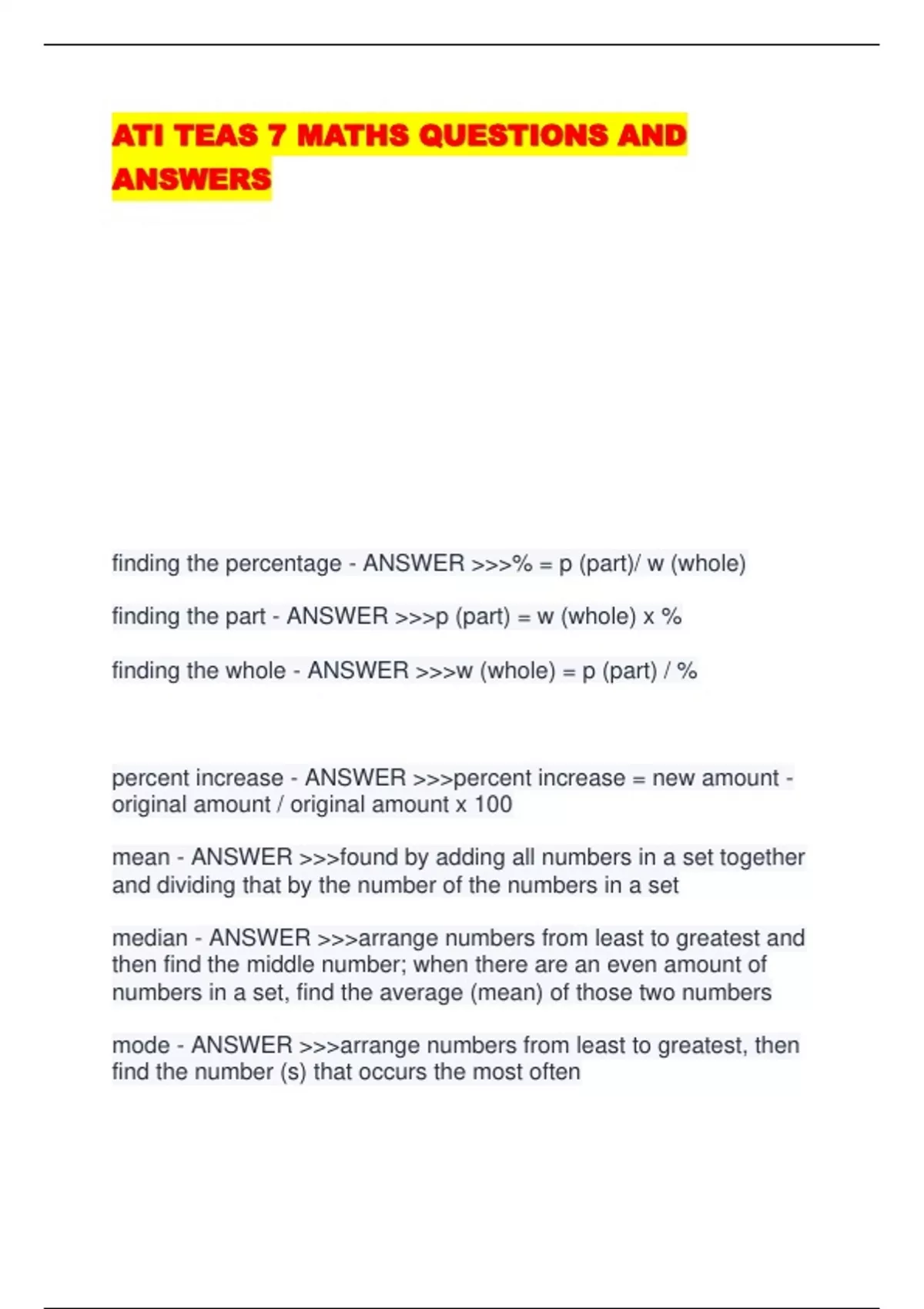 ATI TEAS 7 MATHS QUESTIONS AND ANSWERS - ATI TEAS 7 MATHS QUESTIONS AND ...