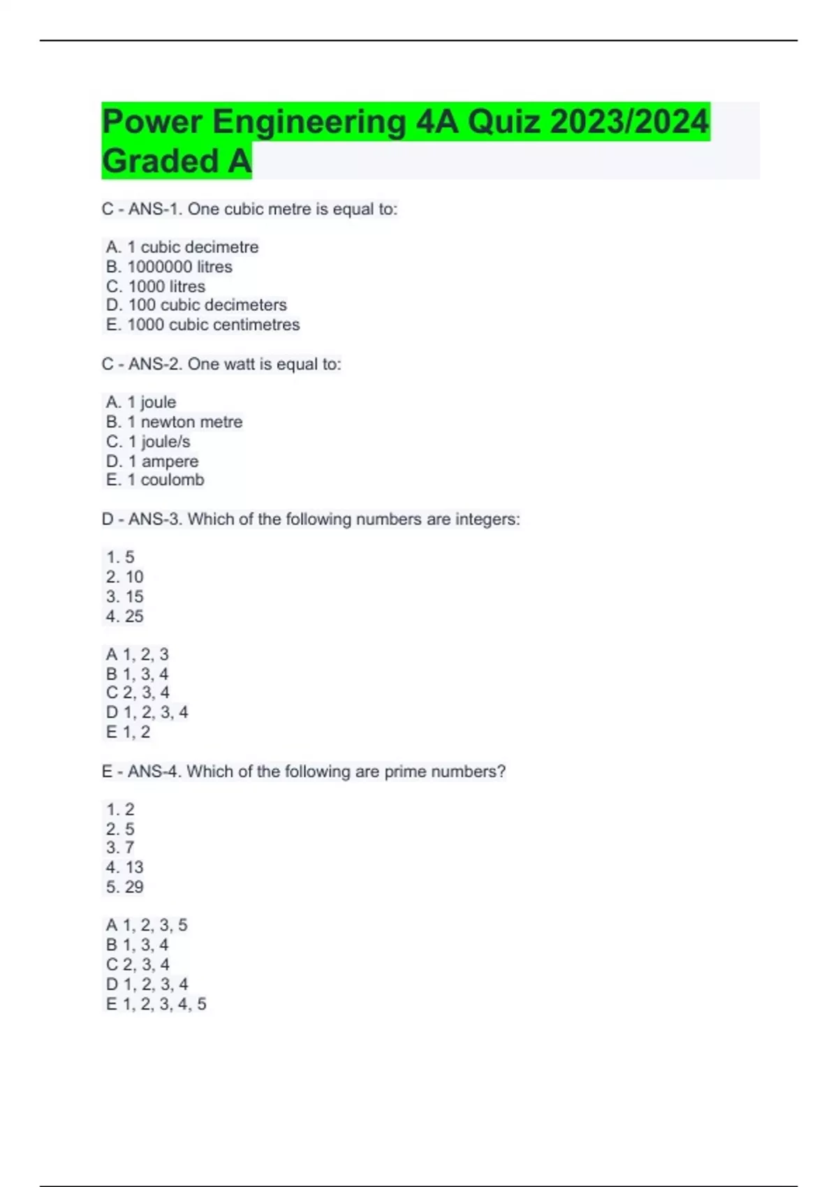Power Engineering 4A Quiz 2023/2024 Graded A - Power Engineering 4A ...
