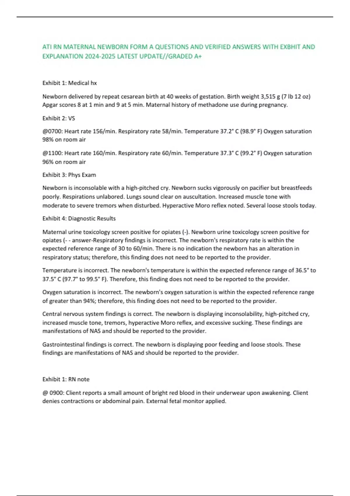 ATI RN MATERNAL NEWBORN FORM A QUESTIONS AND VERIFIED ANSWERS WITH ...