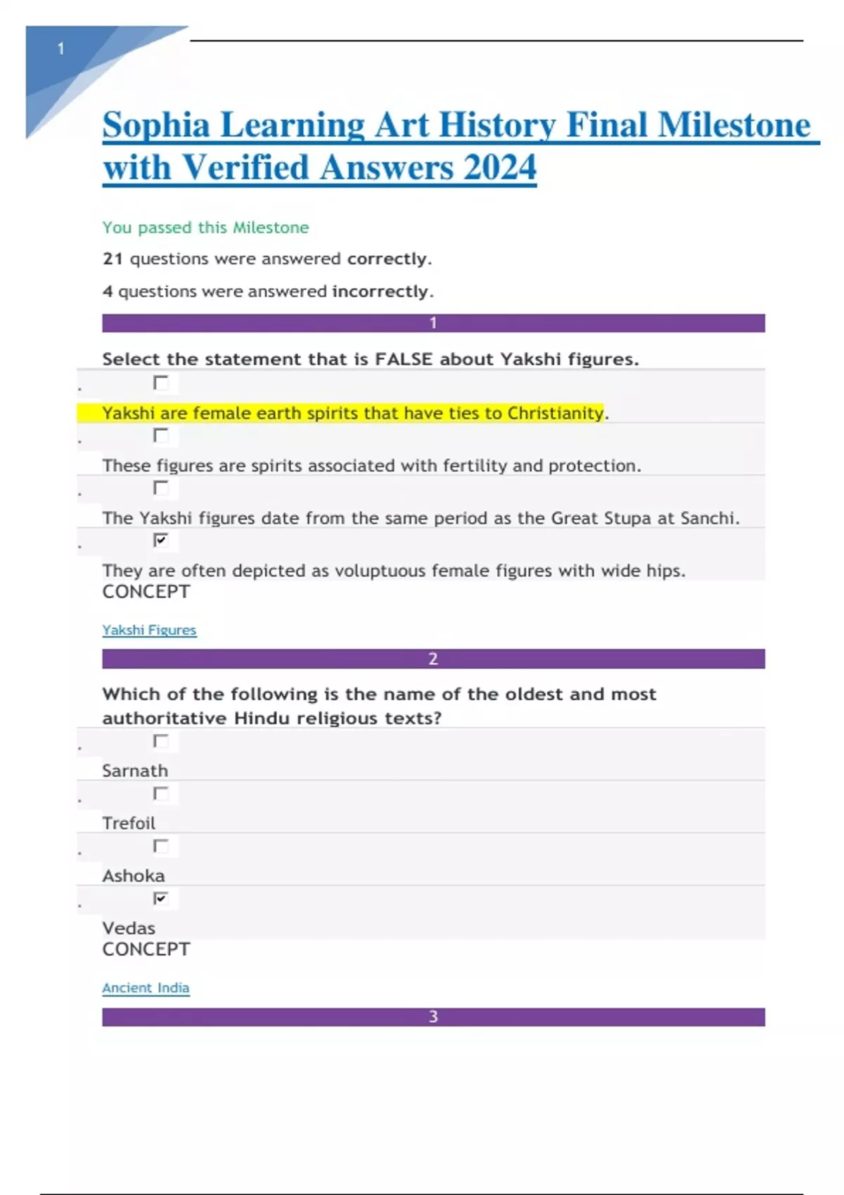 Sophia Learning Art History Final Milestone with Verified Answers 2024. - Sophia college algebra ...