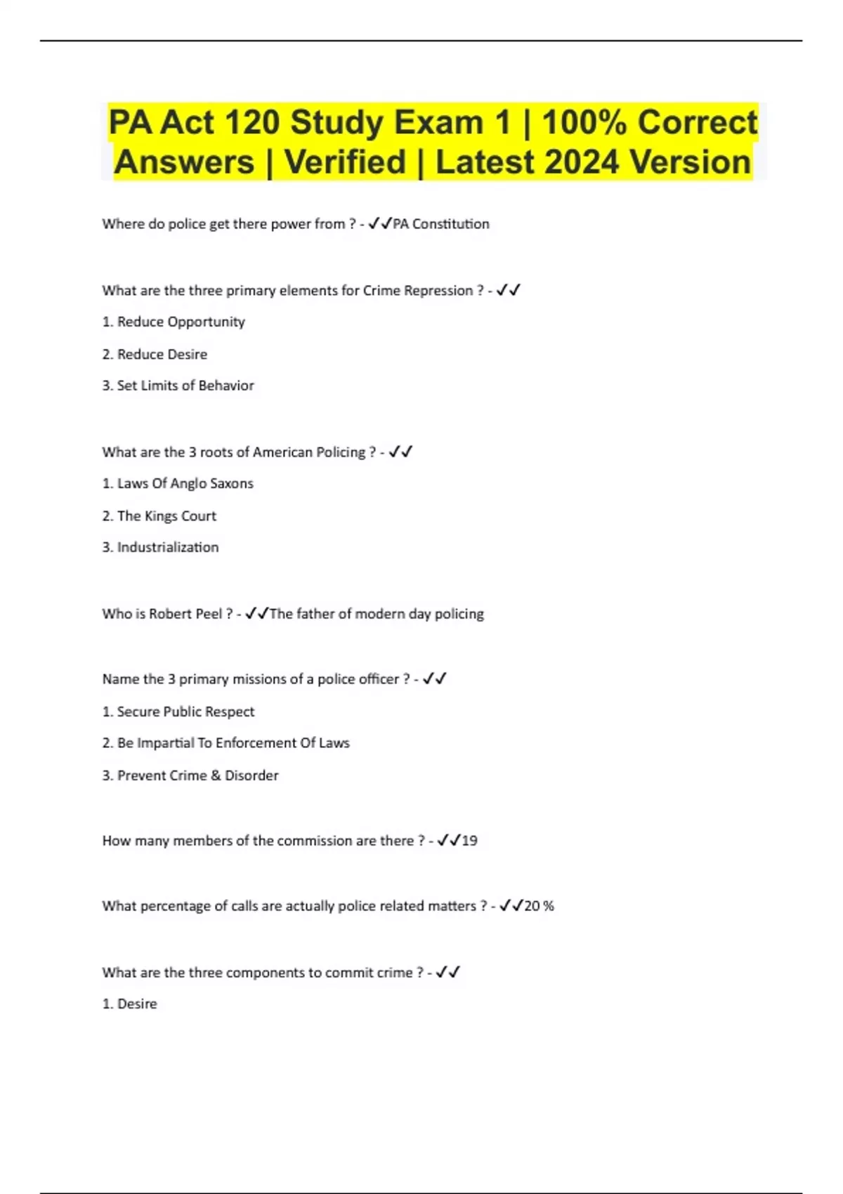 PA Act 120 Study Exam 1 | 100% Correct Answers | Verified | Latest 2024 ...