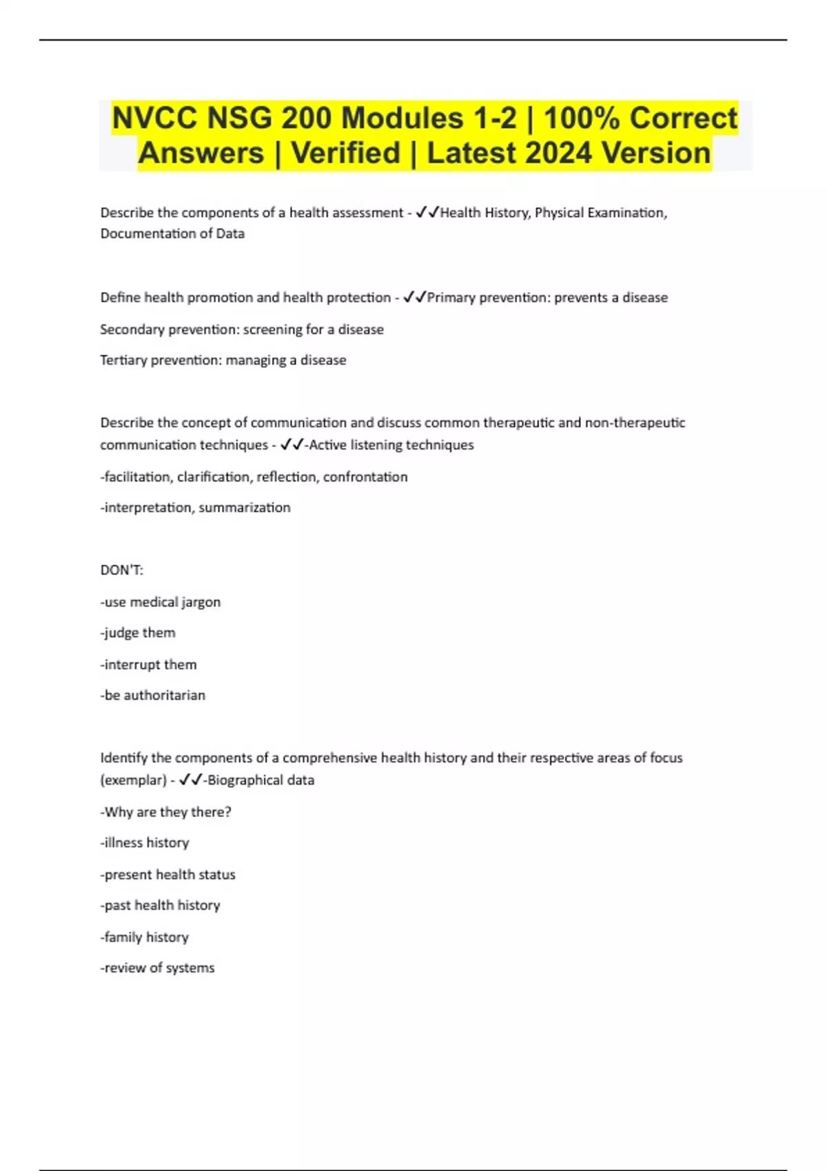 NVCC NSG 200 Modules 1-2 | 100% Correct Answers | Verified | Latest ...