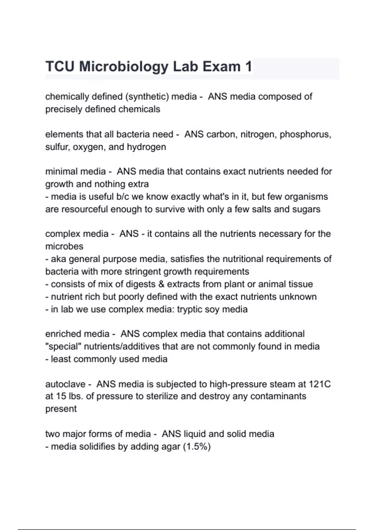 TCU Microbiology Lab Exam 1 Questions with complete solutions 2024/2025 ...