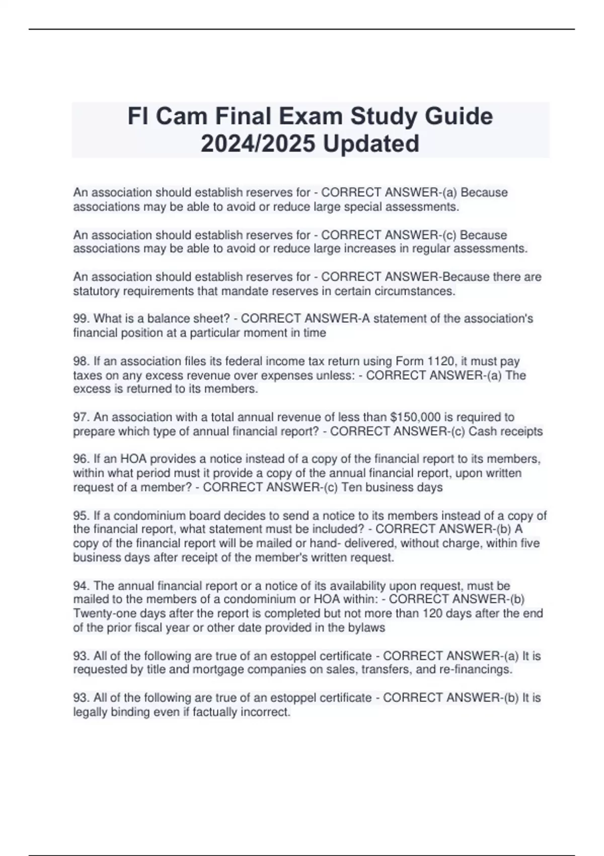 Fl Cam Final Exam Study Guide 2024/2025 Updated - Fl Cam - Stuvia US