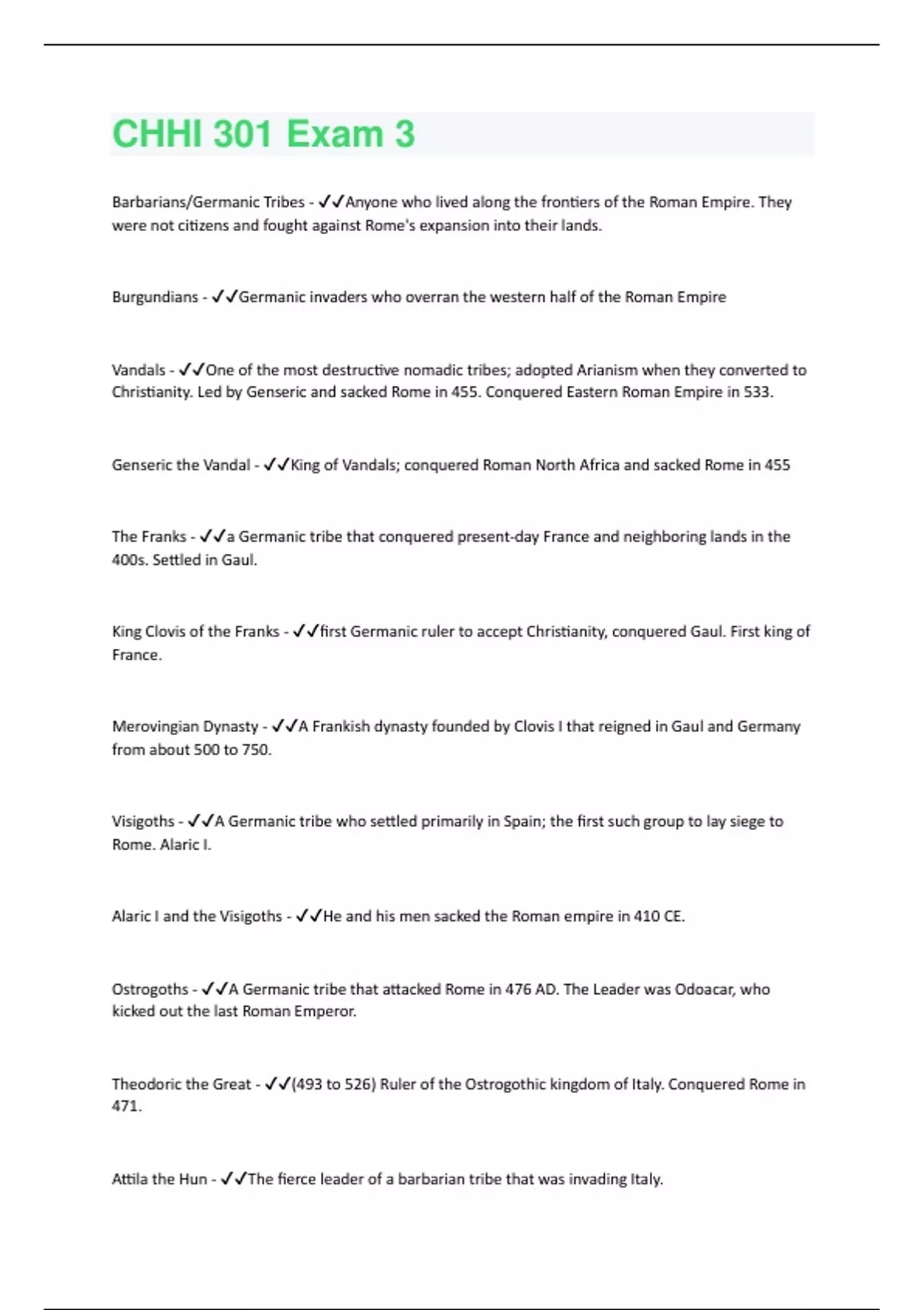 CHHI 301 Exam 3 (100% correct and graded A+) - CHHI 301 - Stuvia US