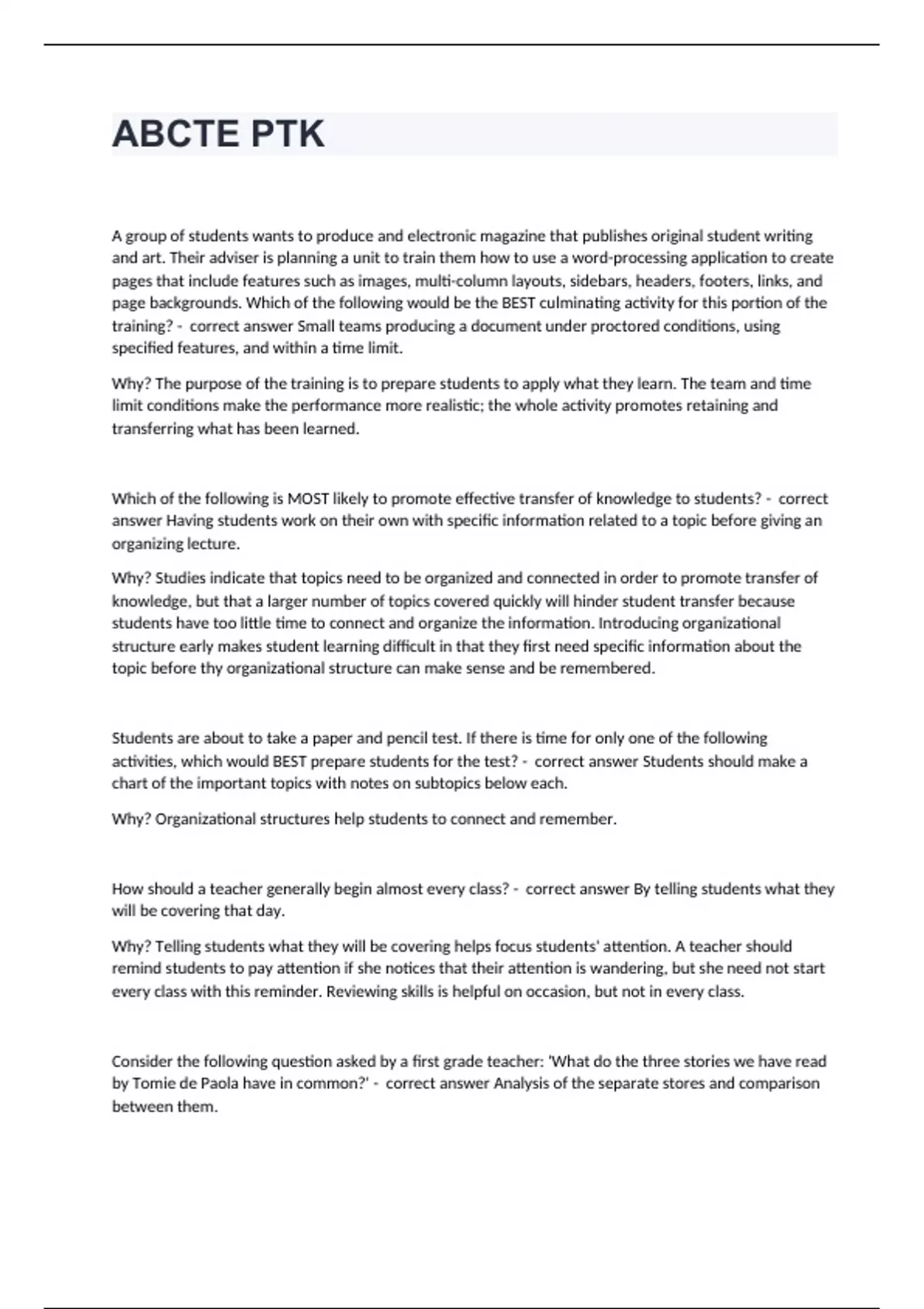 ABCTE PTK verified to pass - ABCTE - Stuvia US