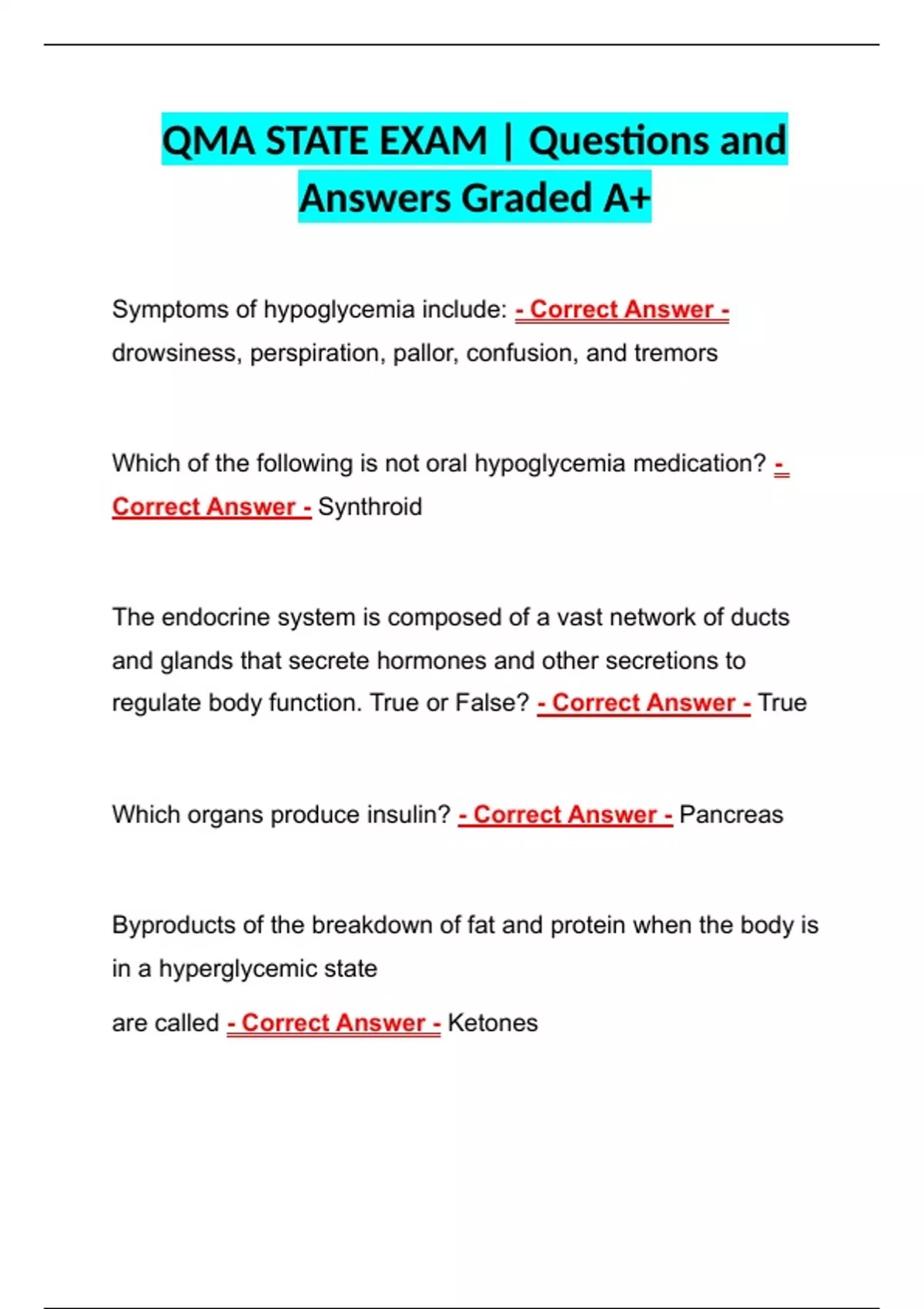 QMA STATE EXAM | Practice Questions and Verified Answers Graded A+ ...