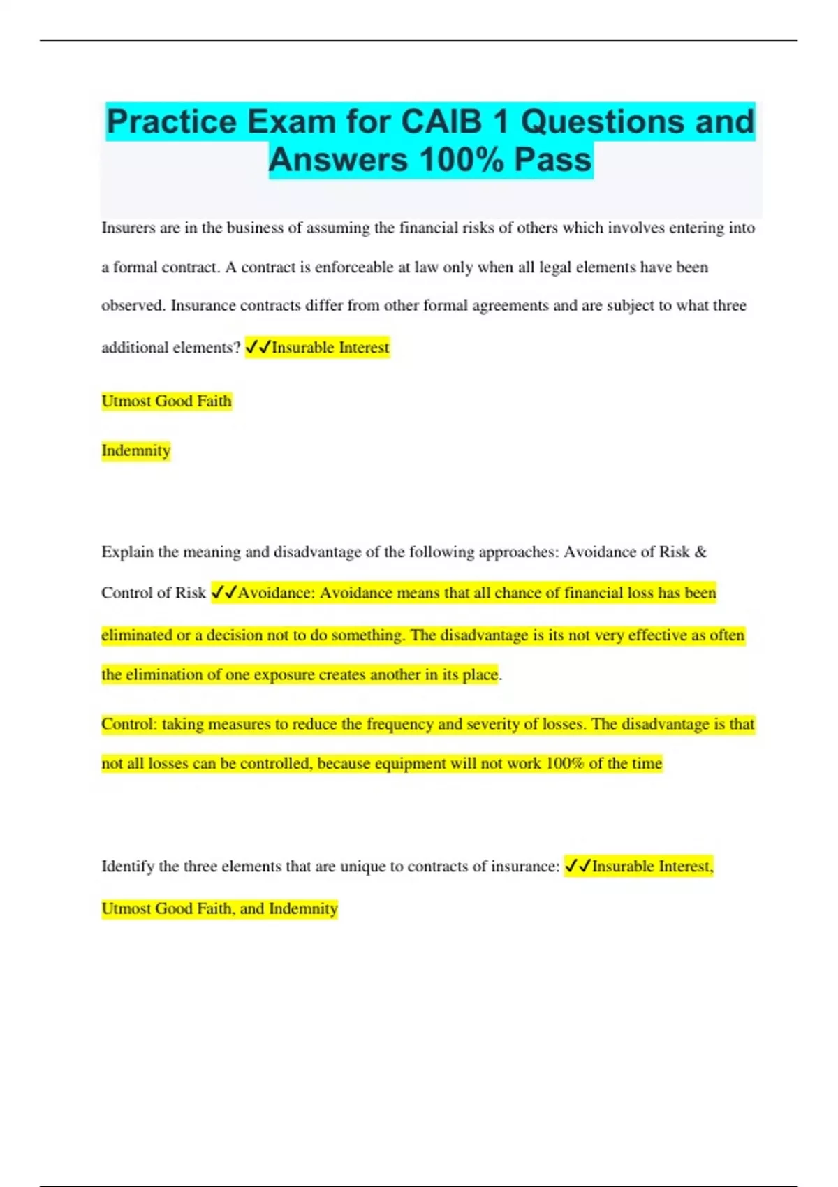 CAIB 1,2,3 & 4 Bundled Exams Questions and Answers Multiple Versions ...