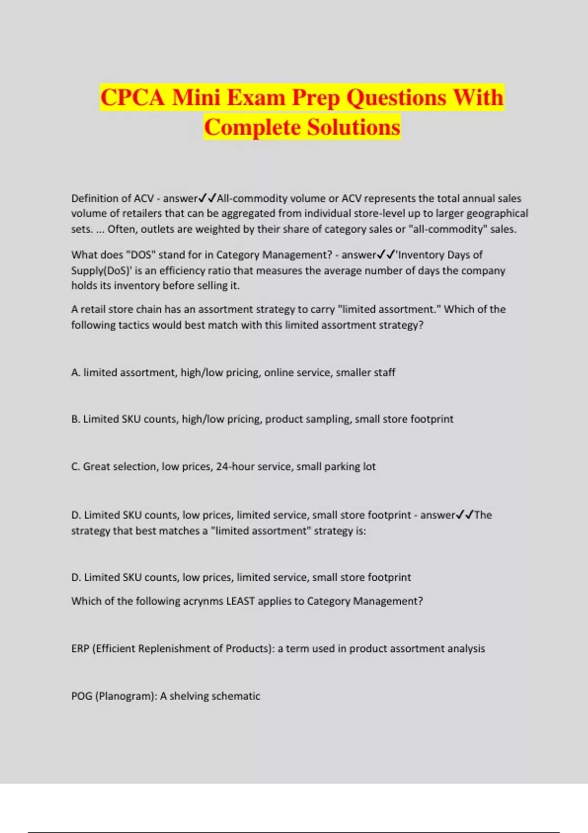 CPCA Mini Exam Prep Questions With Complete Solutions - CPCA - Stuvia US