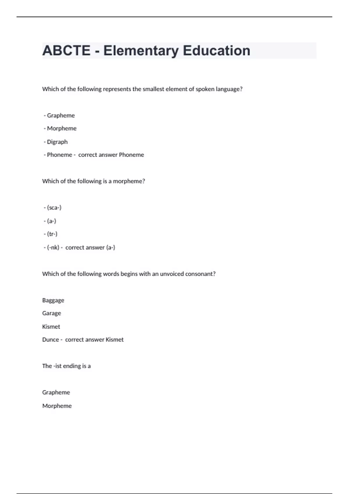 ABCTE - Elementary Education questions and answers - ABCTE - Stuvia US