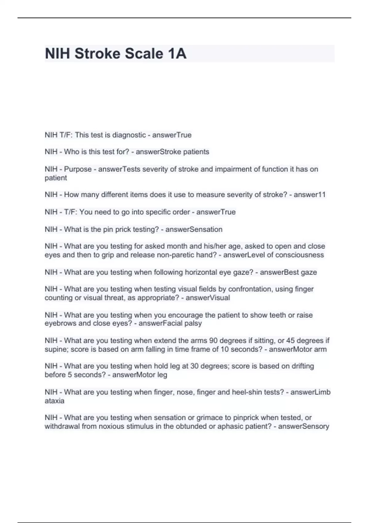 NIH Stroke Scale 1A Questions and Answers 2024 - NIH Stroke Scale ...