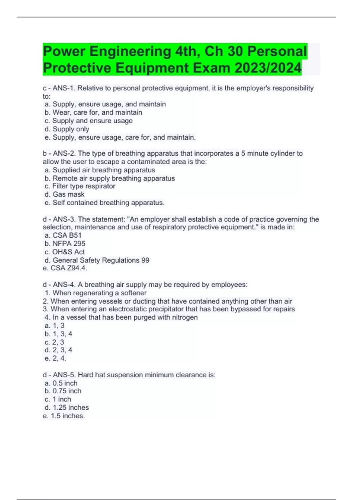 Power Engineering 4th, Ch 30 Personal Protective Equipment Exam 2023/ ...