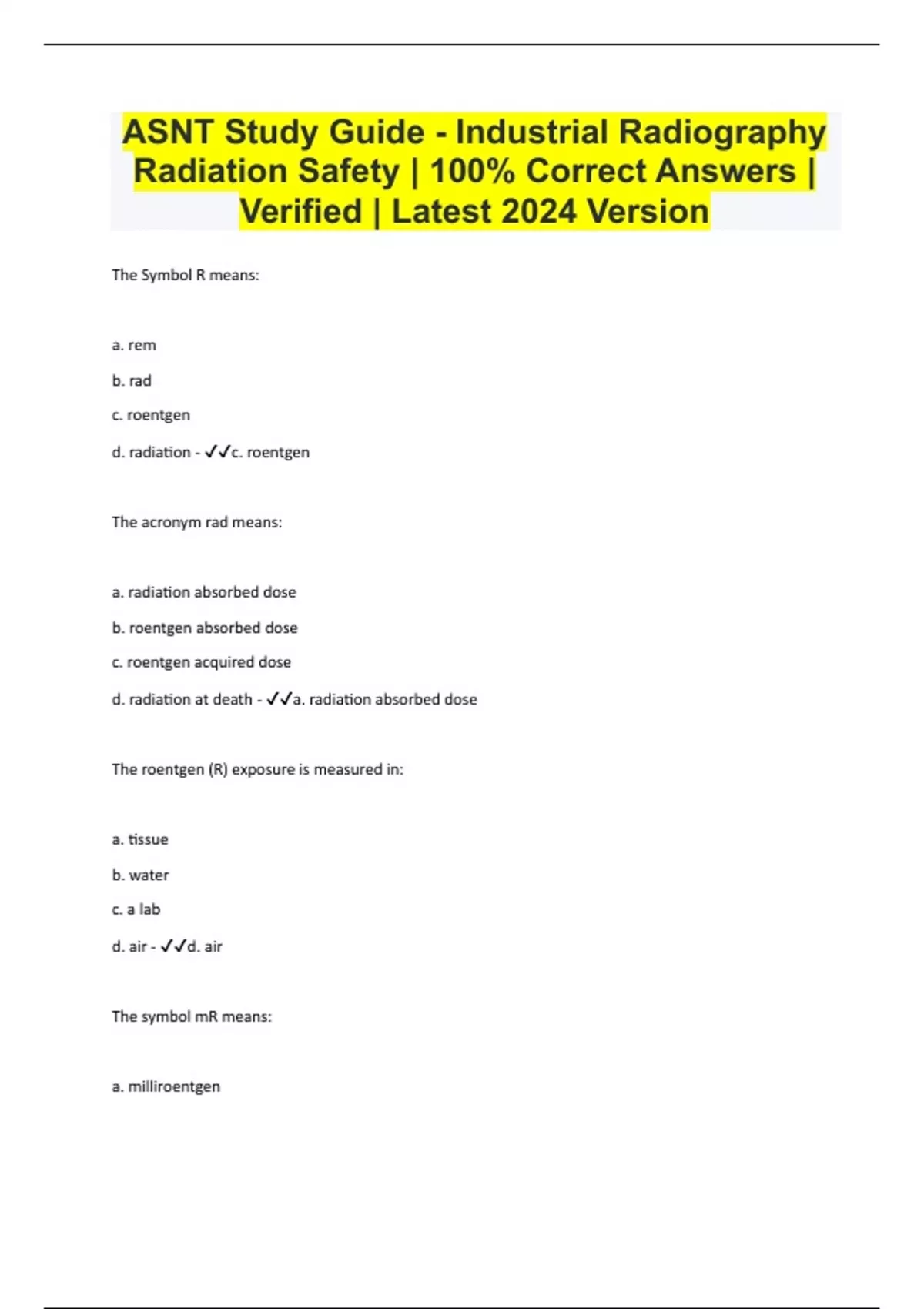 ASNT Study Guide - Industrial Radiography Radiation Safety | 100% ...