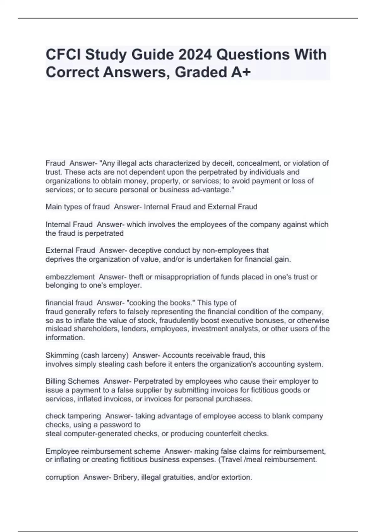CFCI Study Guide 2024 Questions With Correct Answers, Graded A+ - CFCI ...