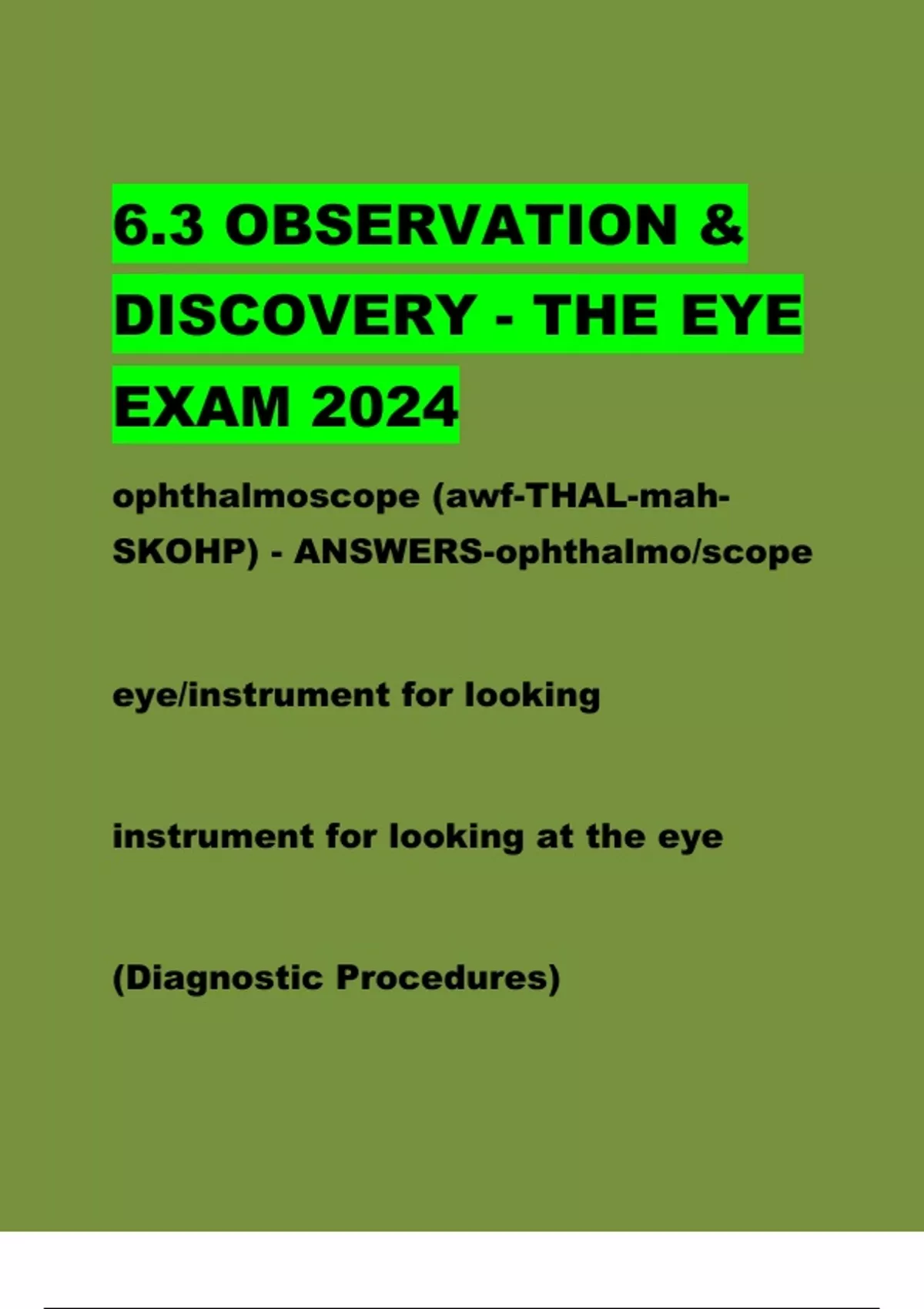 6.3 OBSERVATION & DISCOVERY - THE EYE EXAM 2024 - 6.3 OBSERVATION ...