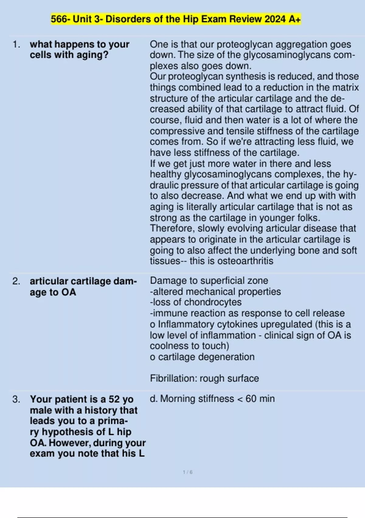 566- Unit 3- Disorders of the Hip Exam Review 2024 A+ - 566- Unit 3 ...