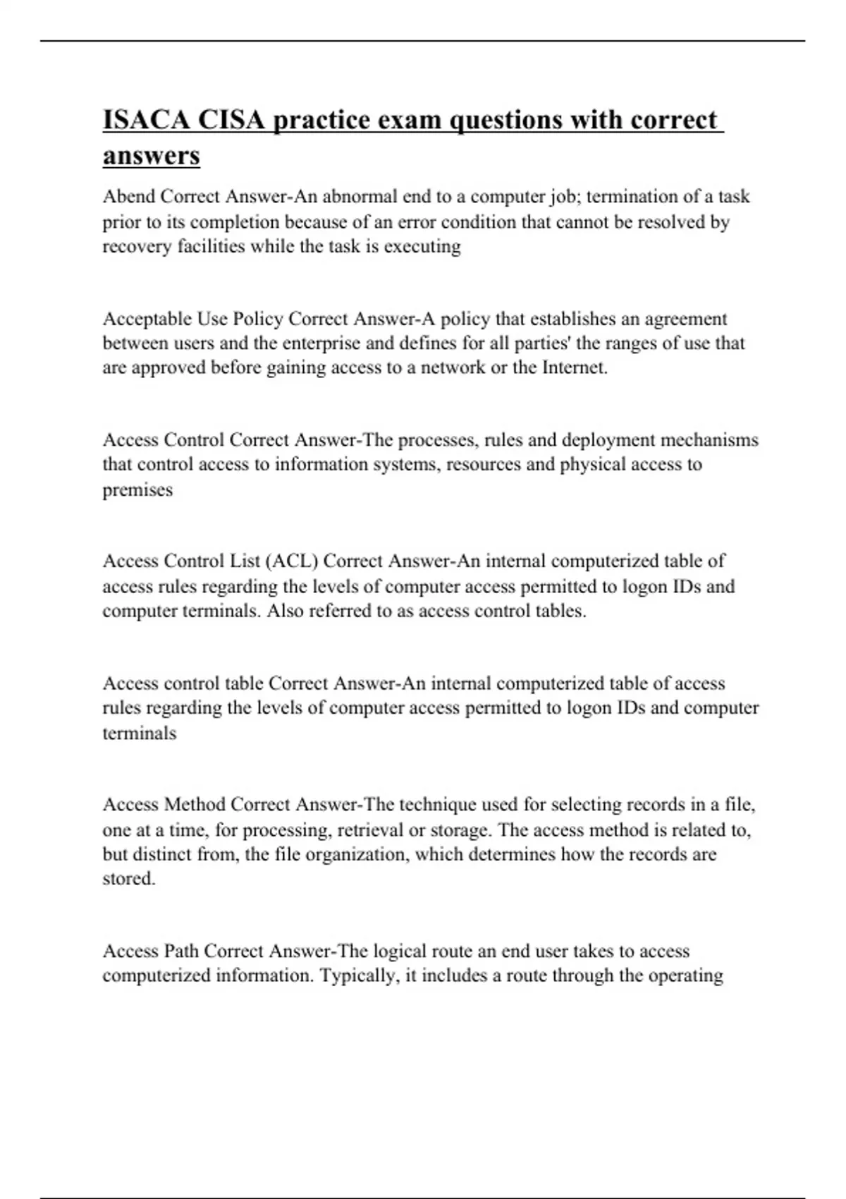 ISACA CISA practice exam questions with correct answers - CISA ...