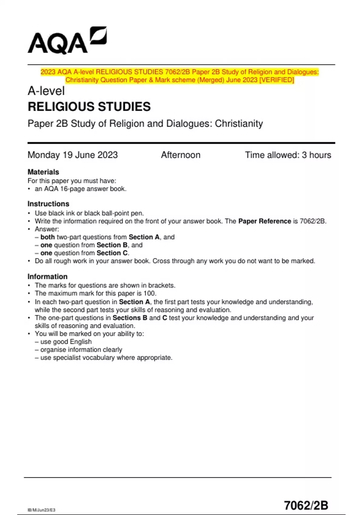 GCE Geology H014/01: Geology AS Level Question Paper & Mark Scheme ...