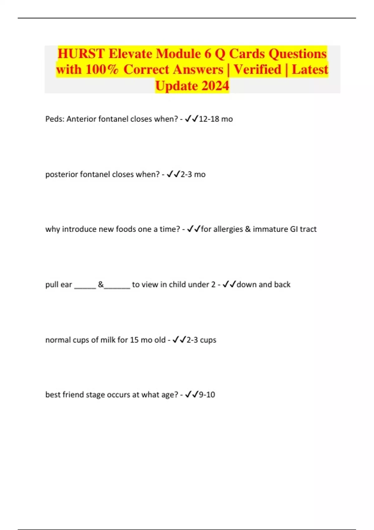HURST Elevate Module 6 Q Cards Questions with 100% Correct Answers ...