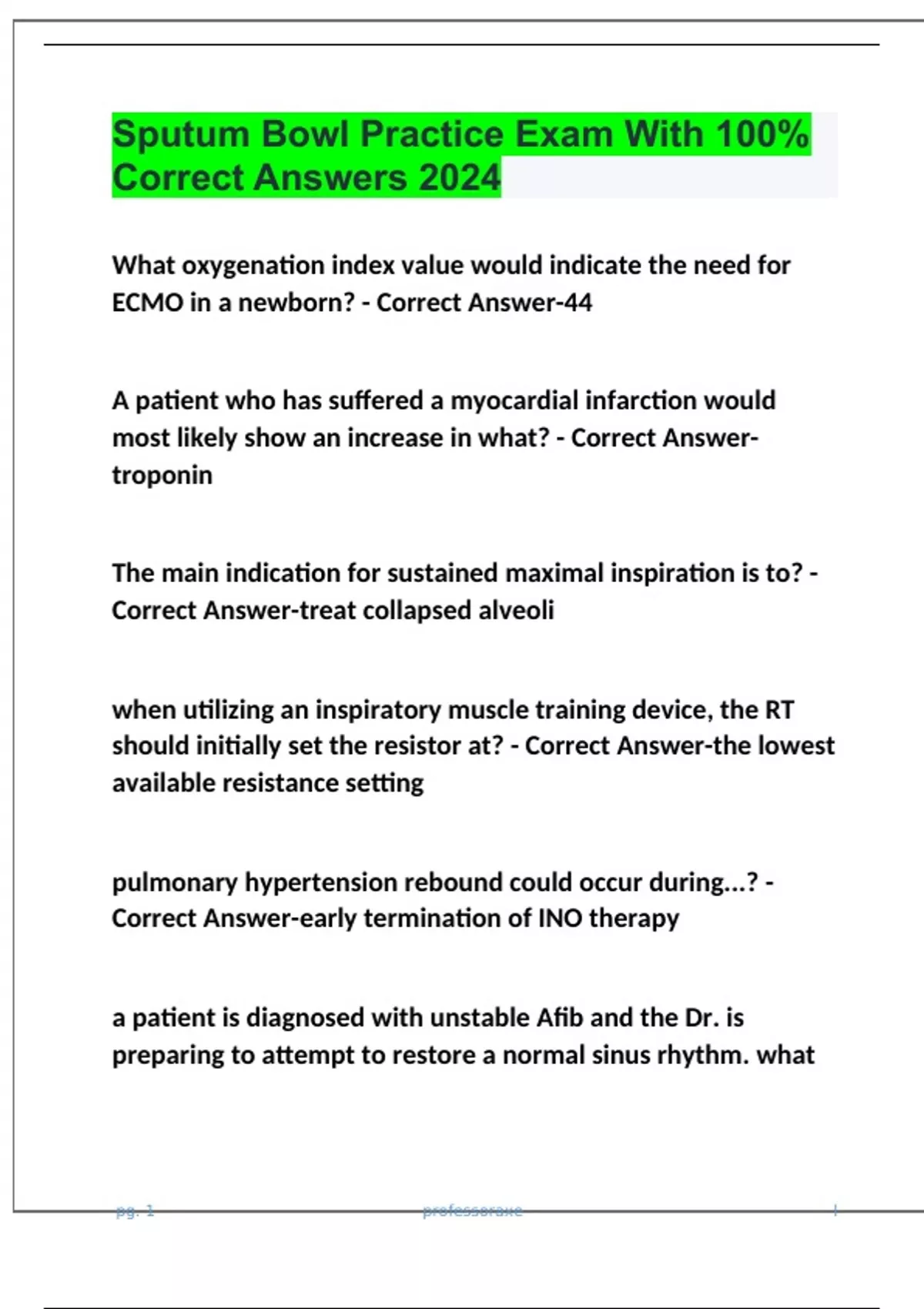 Sputum Bowl Practice Exam With 100% Correct Answers 2024 - Sputum Bowl ...