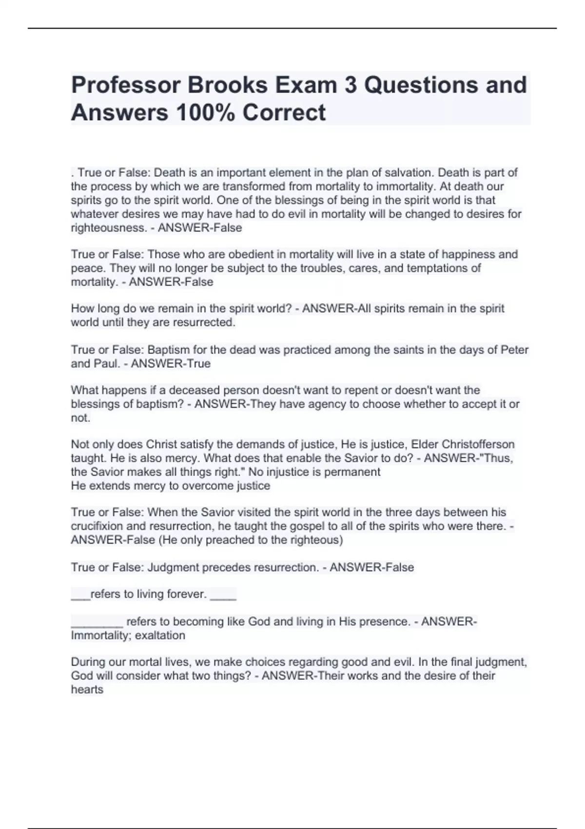 Professor Brooks Exam 3 Questions and Answers 100% Correct - Professor ...