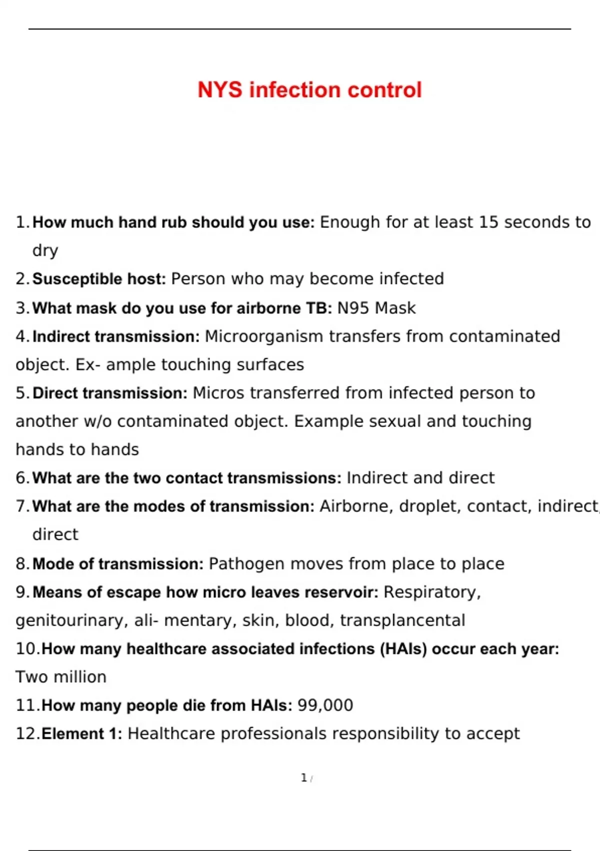 NYS Infection Control Mandated Training | 100% Correct Answers ...