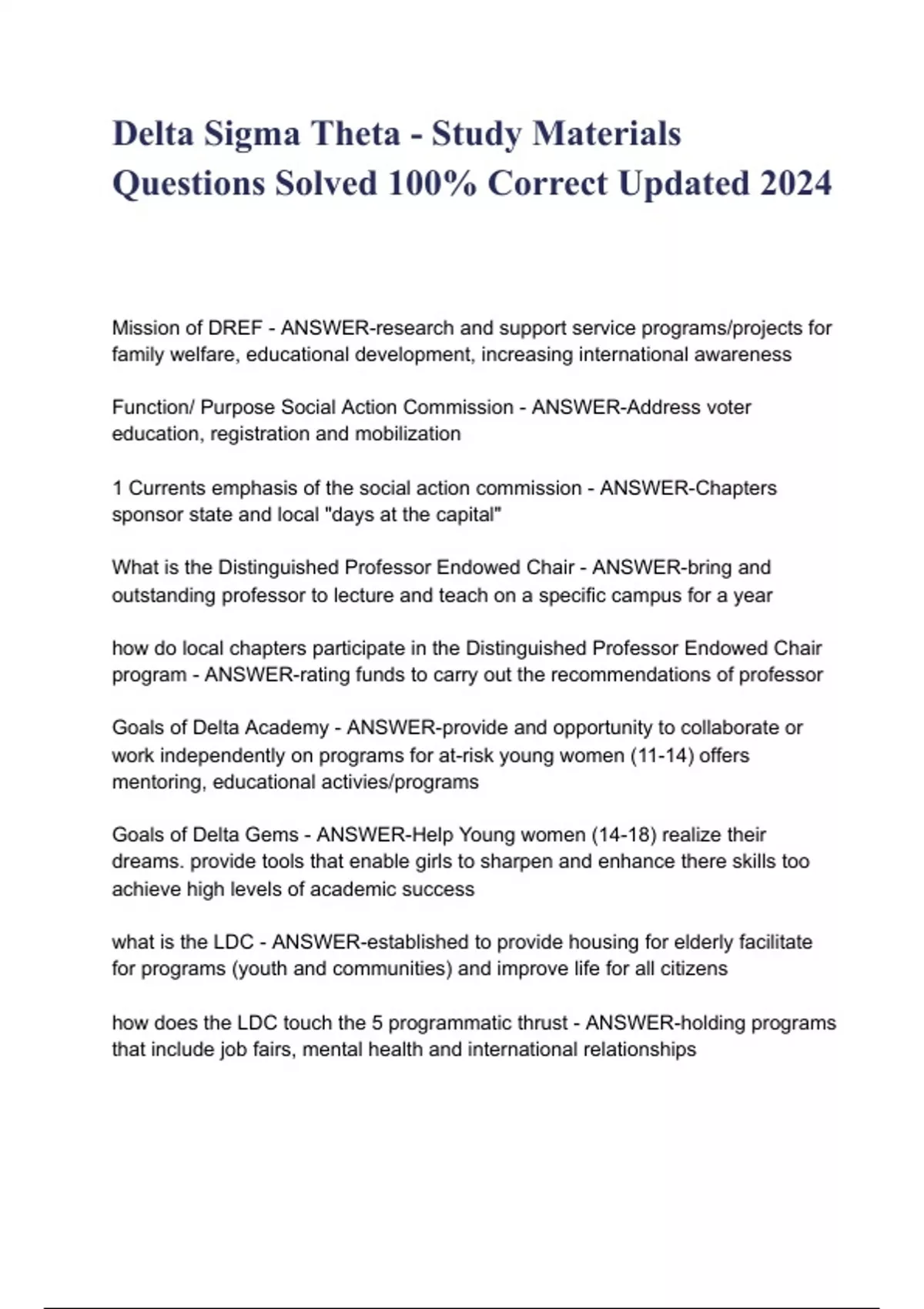 Delta Sigma Theta - Study Materials Questions Solved 100% Correct ...