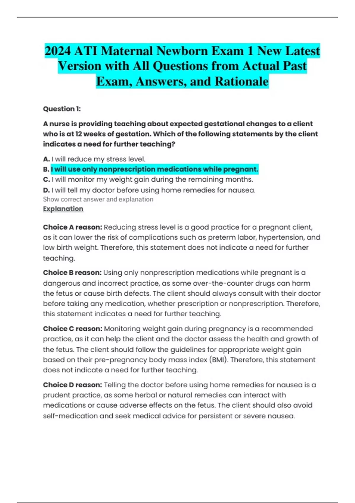 2024 ATI Maternal Newborn Exam 1 New Latest Version with All Questions ...