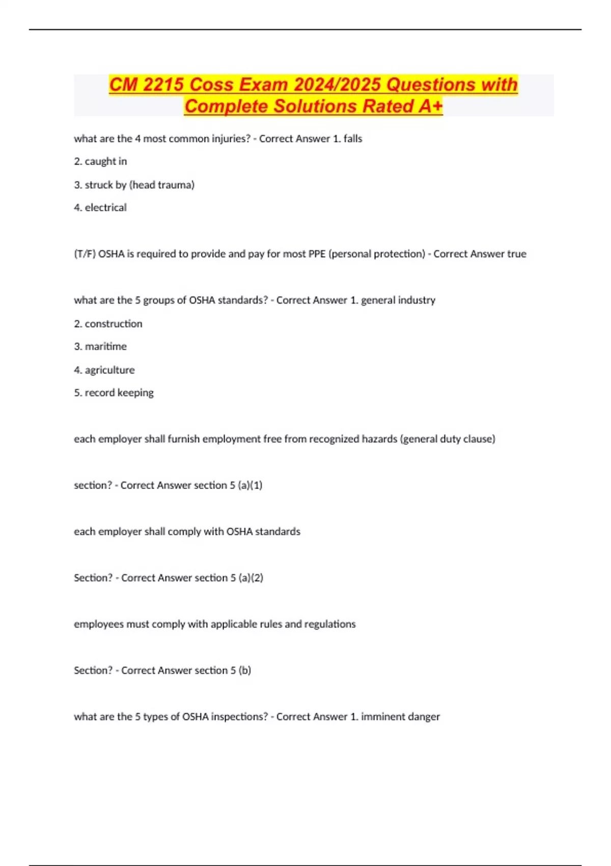 CM 2215 Coss Exam 2024/2025 Questions with Complete Solutions Rated A+ - CM 2215 Coss - Stuvia US