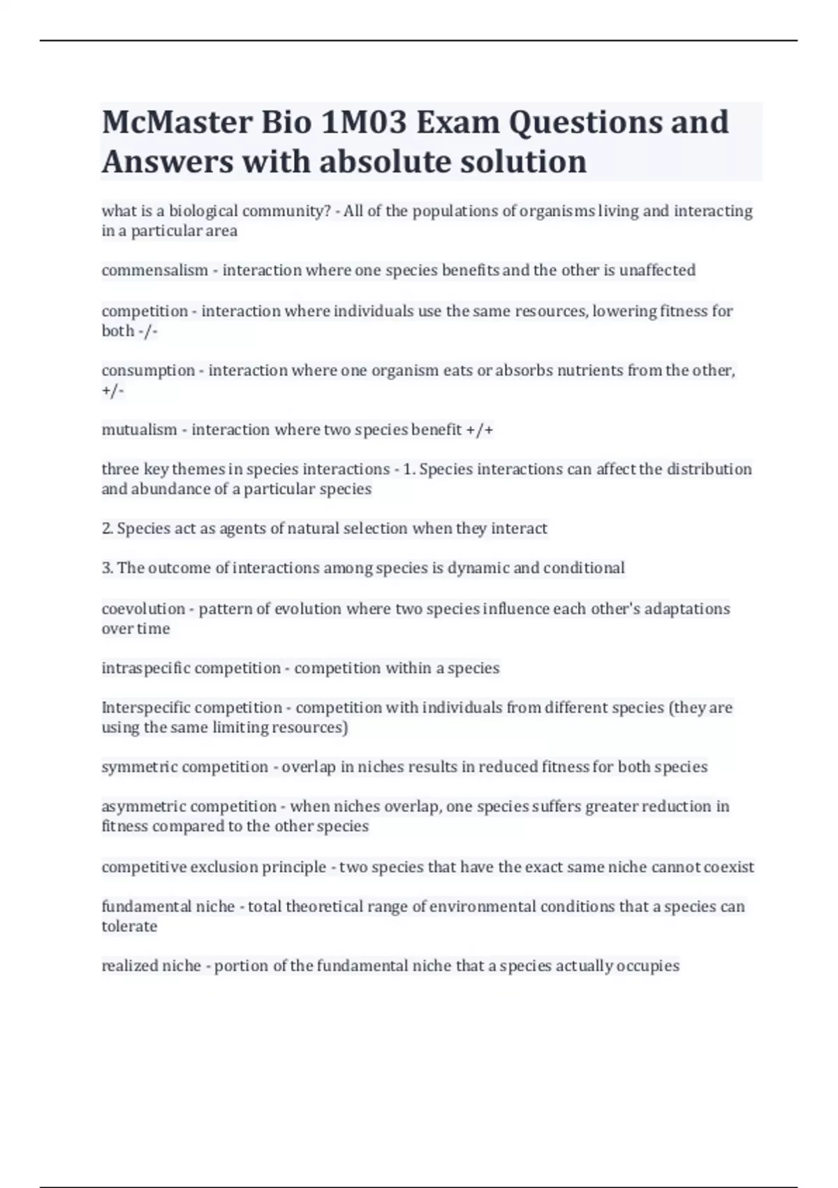 McMaster Bio 1M03 Exam Questions and Answers with absolute solution ...