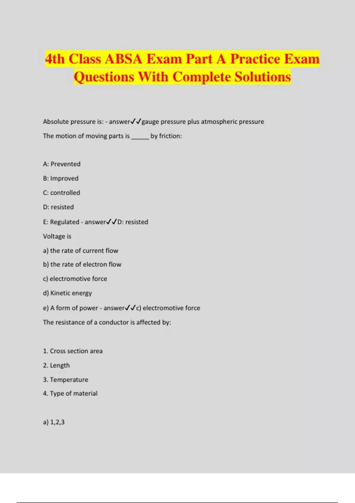 4th Class ABSA Exam Part A Practice Exam Questions With Complete ...