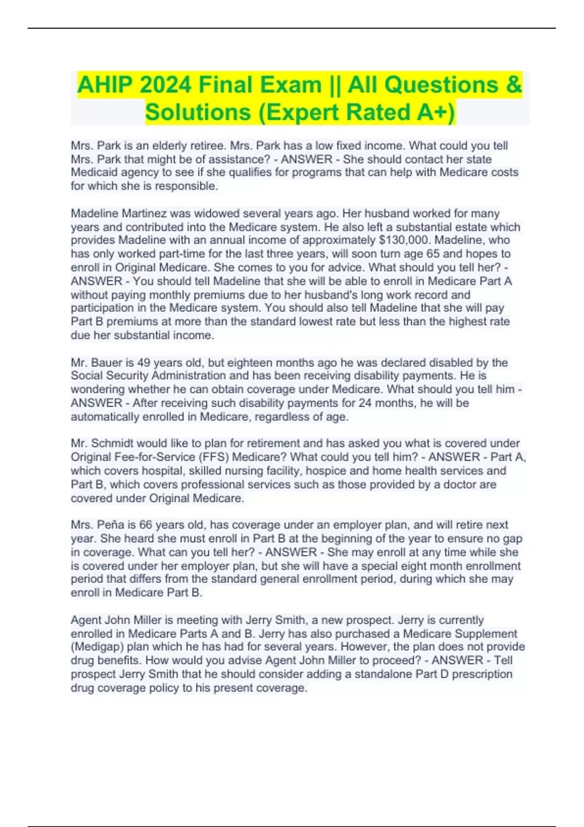 AHIP 2024 Final Exam || All Questions & Solutions (Expert Rated A+ ...