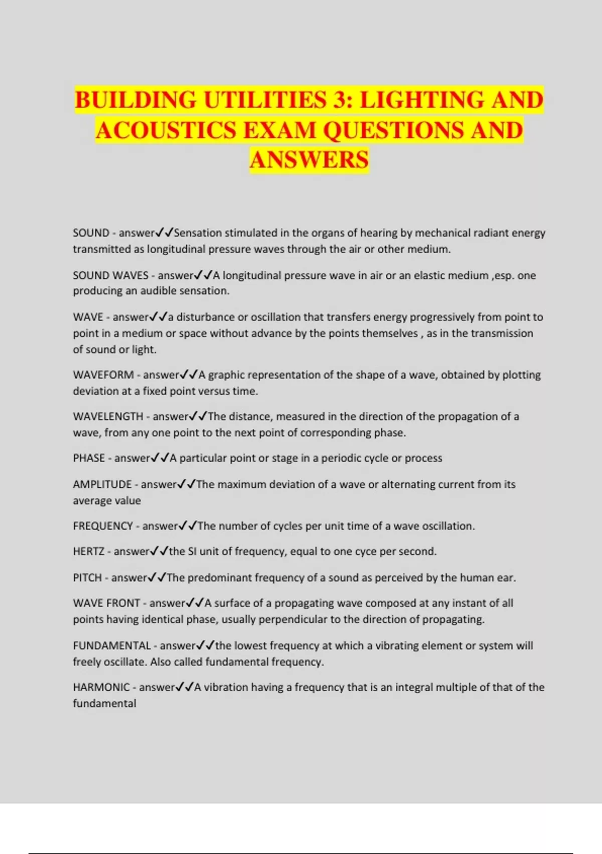 BUILDING UTILITIES 3: LIGHTING AND ACOUSTICS EXAM QUESTIONS AND ANSWERS ...
