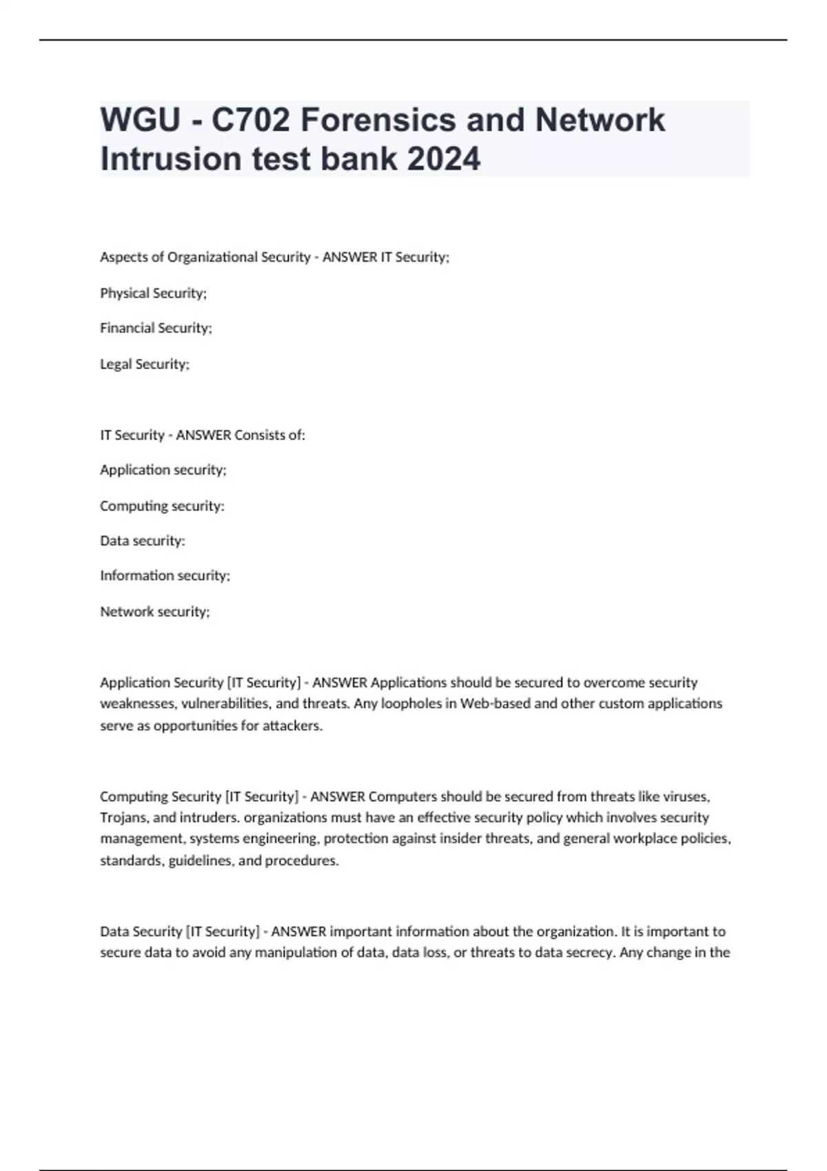 A PACKAGE DEAL OF WGU-C702 FORENSICS AND NETWORK INTRUSION ...