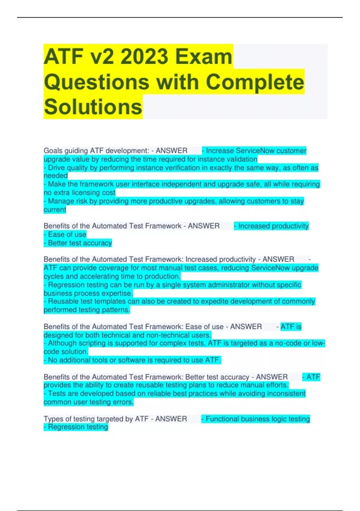 ATF v2 2023 Exam Questions with Complete Solutions - ATF - Stuvia US