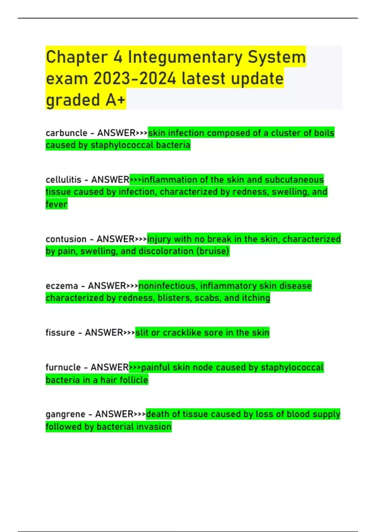 Chapter 4 Integumentary System exam latest update graded A+ - Chapter 4 ...