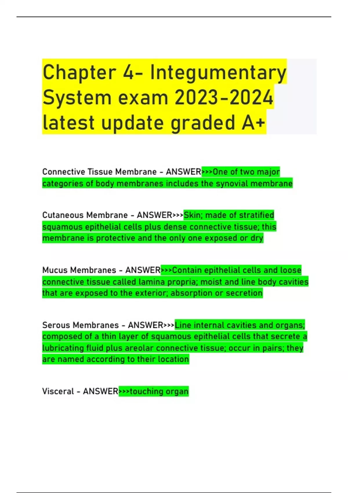 Chapter 4- Integumentary System exam latest update graded A+ - Chapter ...