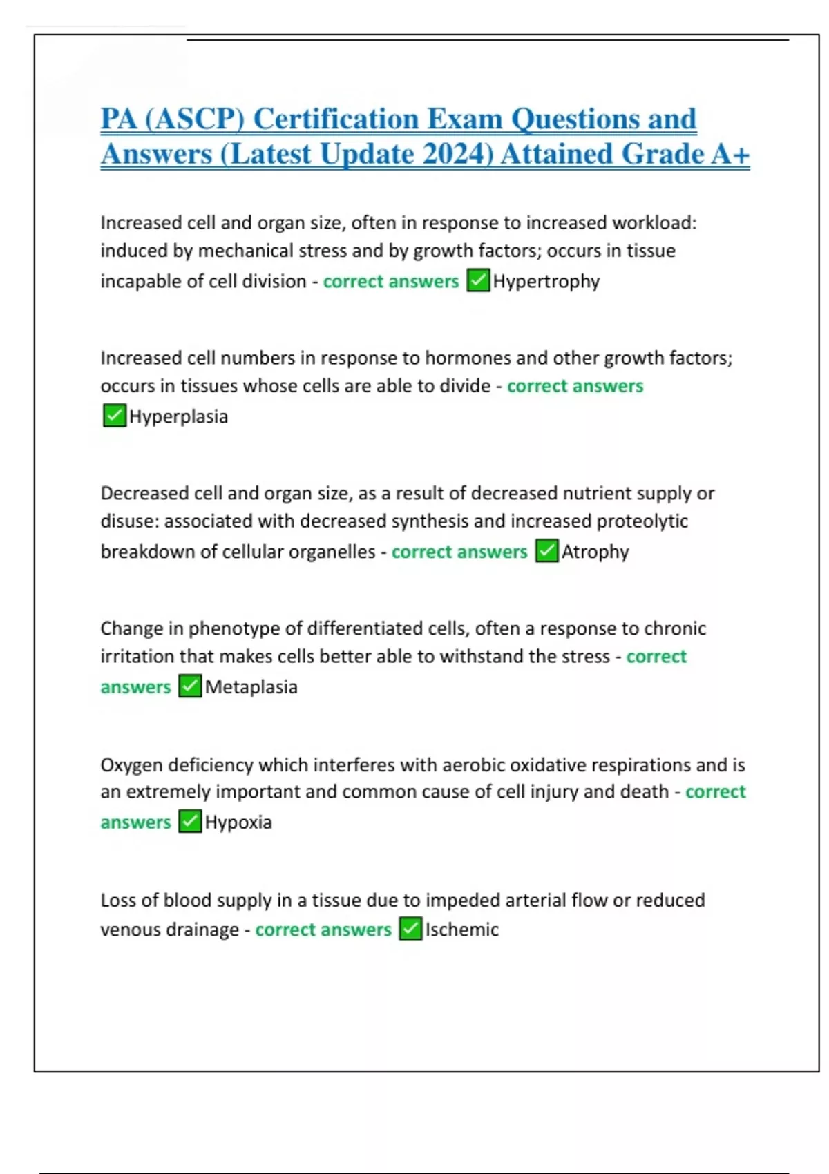 PA (ASCP) Certification Exam Questions and Answers (Latest Update 2024 ...