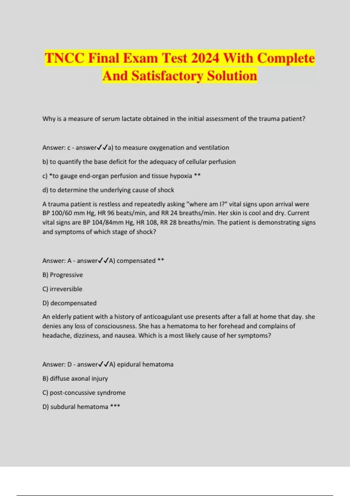 TNCC Final Exam Test 2024 With Complete And Satisfactory Solution ...