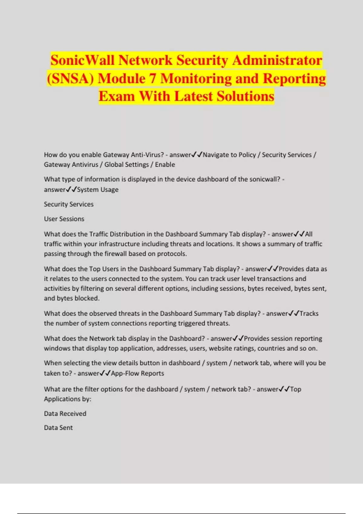 SonicWall Network Security Administrator (SNSA) Module 7 Monitoring and ...