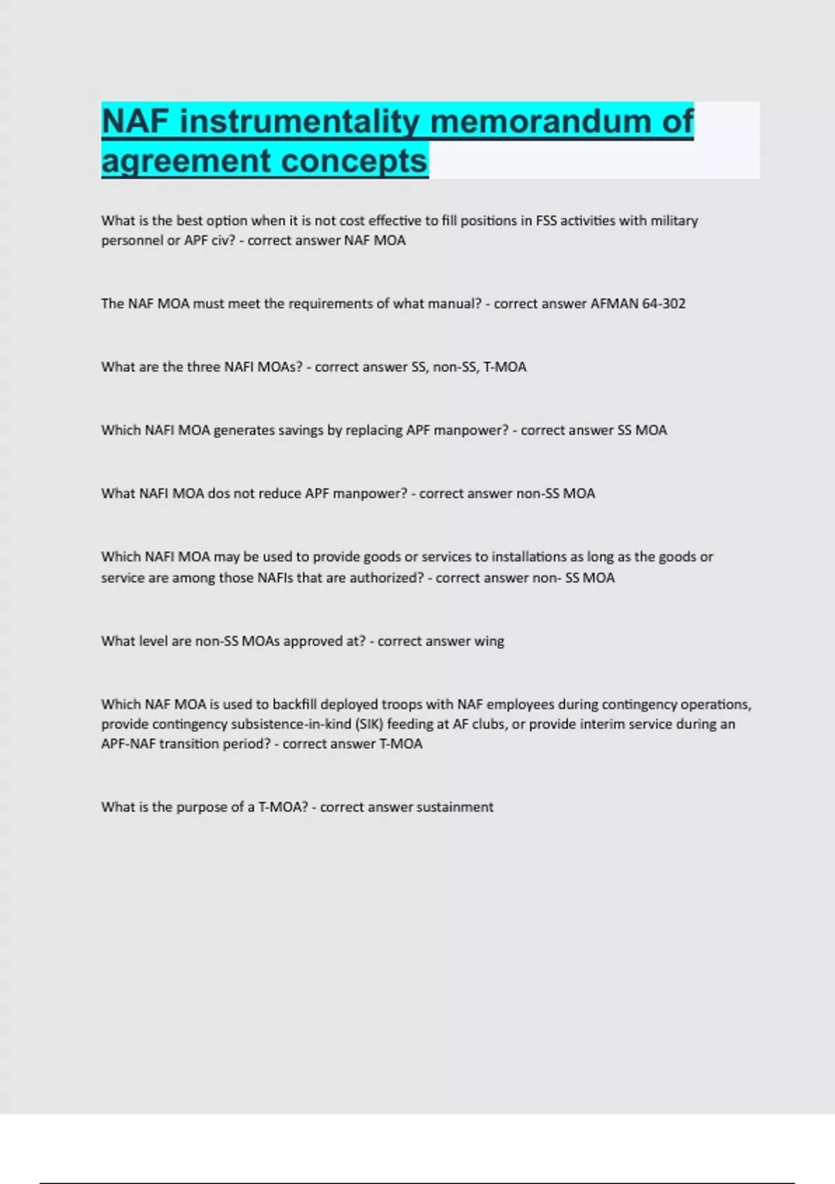 NAF instrumentality memorandum of agreement concepts Verified answers ...