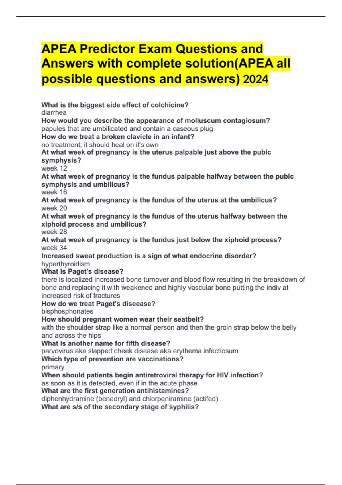 APEA Predictor Exam Questions and Answers with complete solution(APEA all possible questions and ...