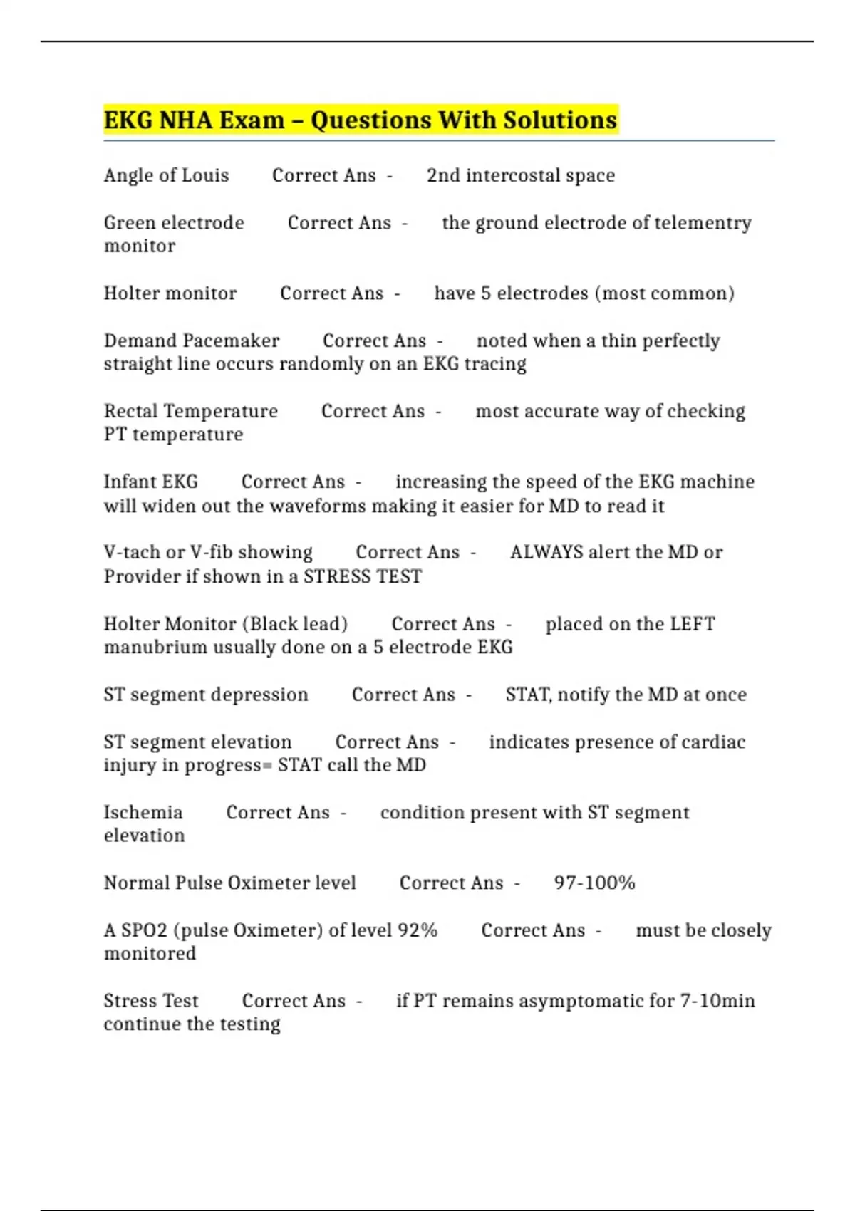 EKG NHA Exam – Questions With Solutions - NHA - Stuvia NL