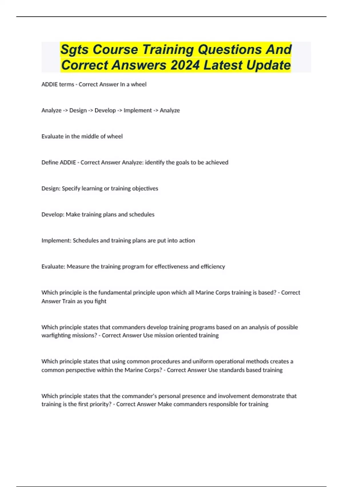 Sgts Course Training Questions And Correct Answers 2024 Latest Update ...