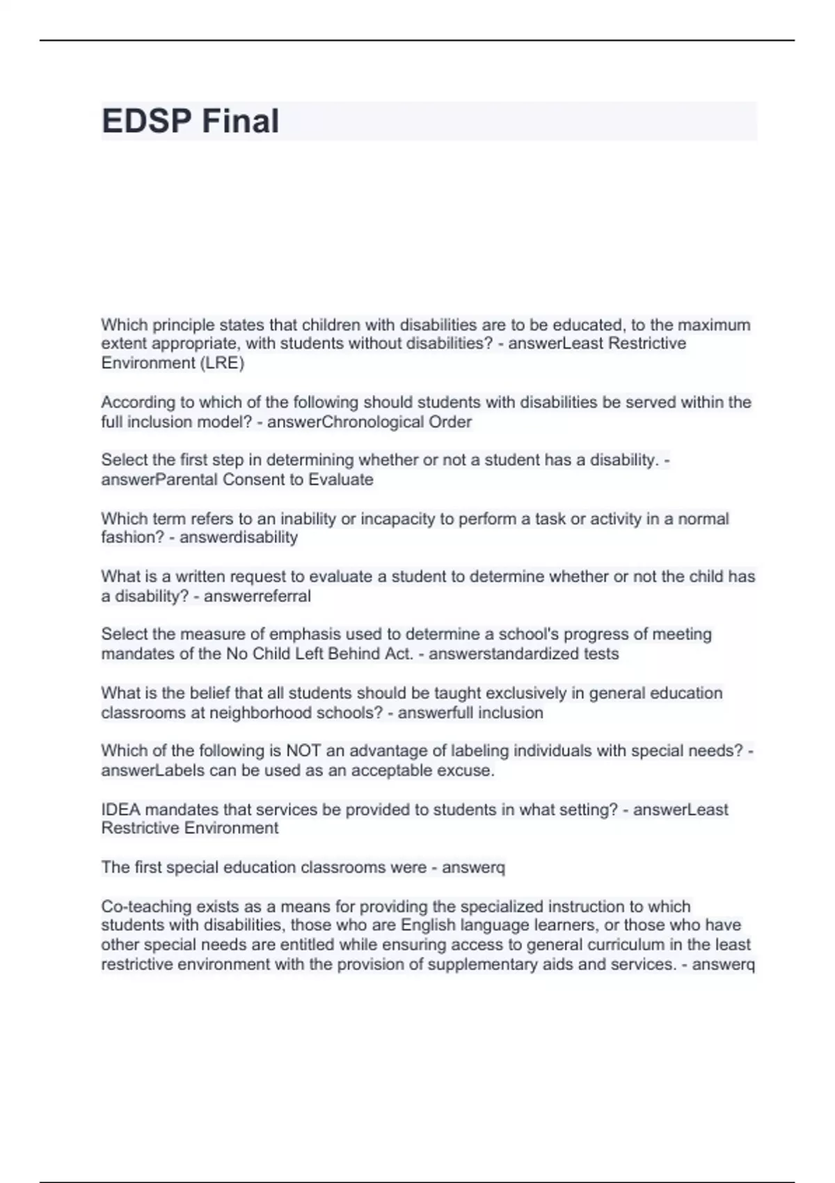 EDSP Final Questions with correct Answers 2024 - ESDP - Stuvia US