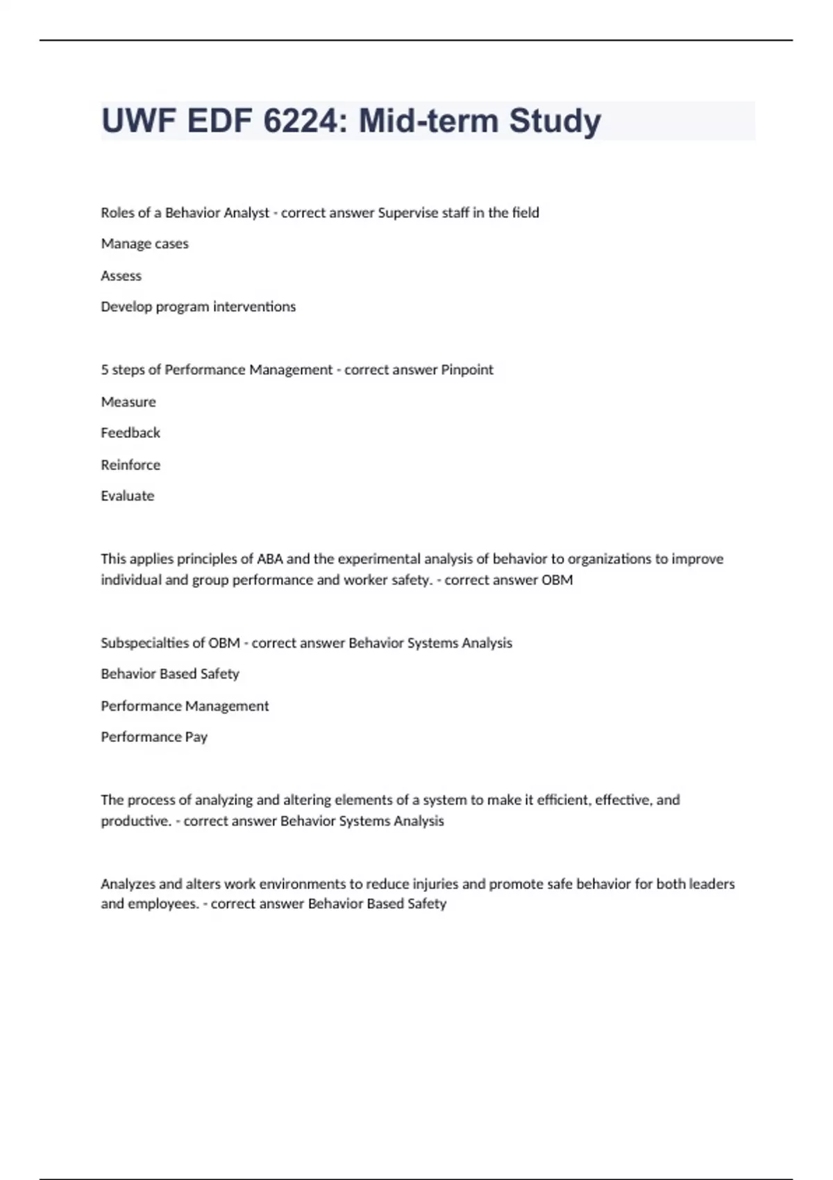 UWF EDF 6224 Mid-term Study Question and answers 100% correct 2024 ...