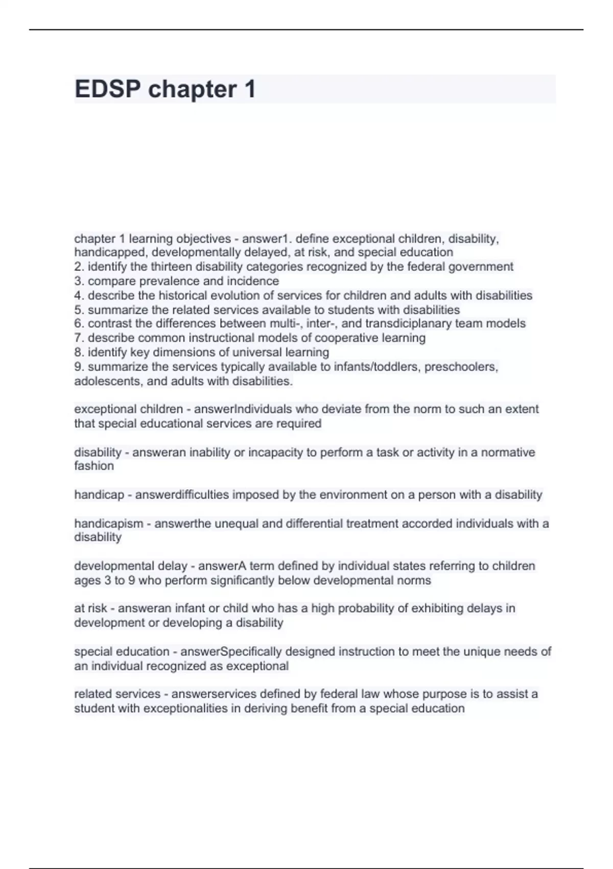 EDSP chapter 1 Questions with correct Answers 2024 - ESDP - Stuvia US