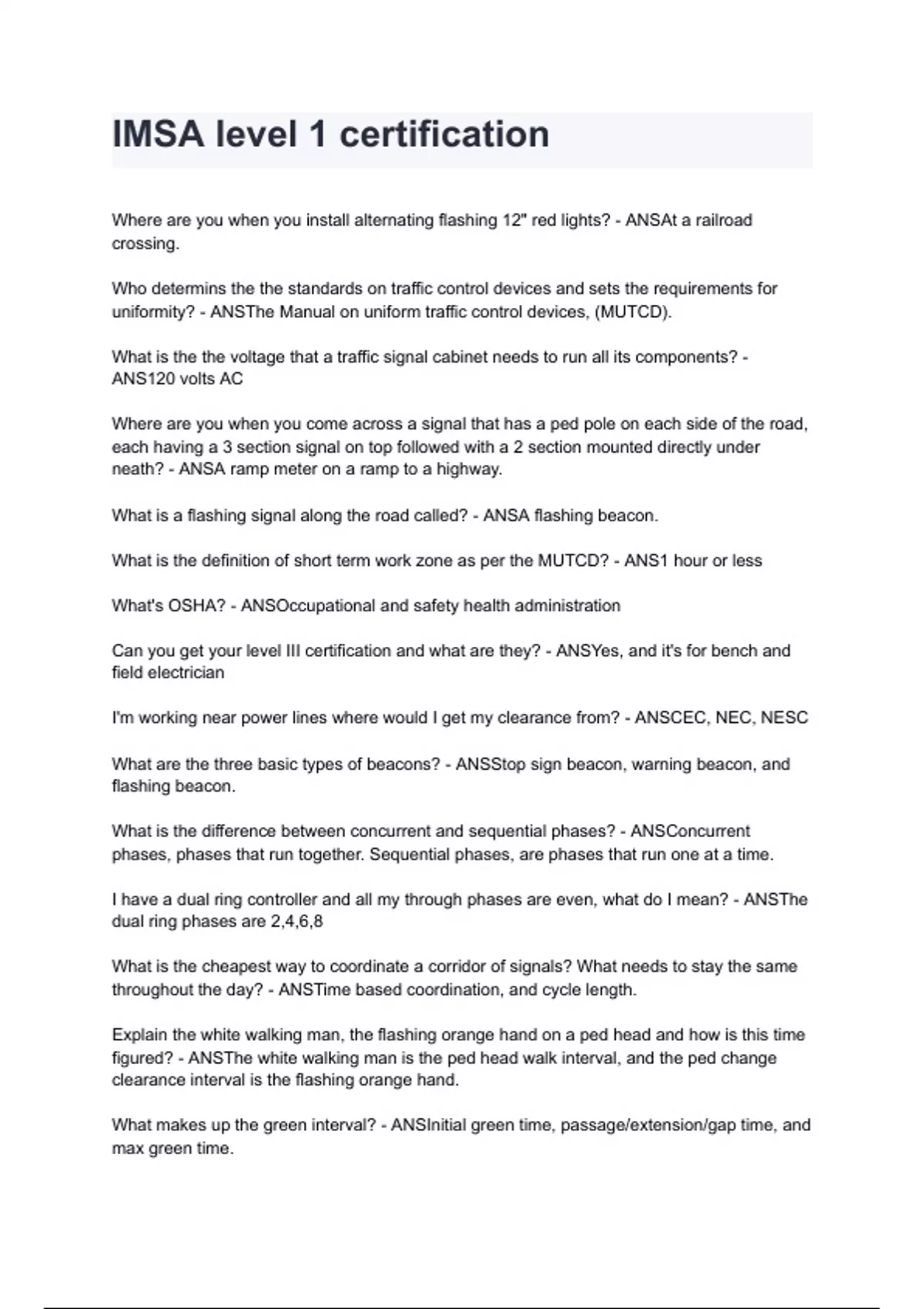 IMSA level 1 certification 2024/2025 graded A+ - ATSSA - Stuvia US